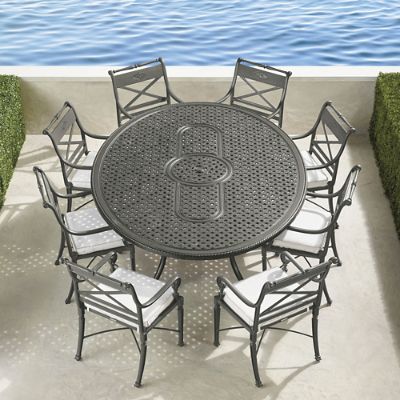 Carlisle 9 pc Oval Dining Set in Slate with Cast Top Table Aluminum Chairs