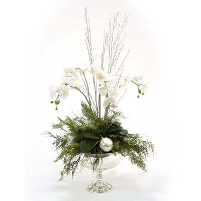 Silver and White Arrangement in a Silver Compote | Frontgate