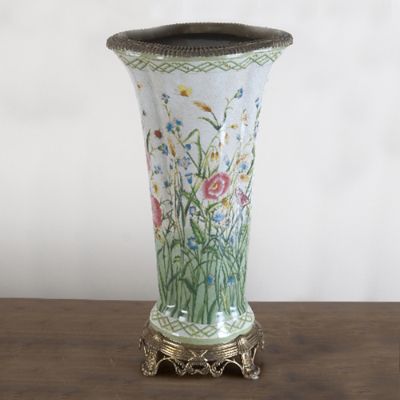 Cora Porcelain Vase with Bronze Base and Rim | Frontgate