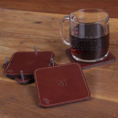 Personalized Square Leather Coasters, Set of Four | Frontgate