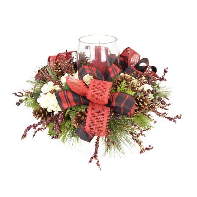 Holiday Plaid and Hydrangea Candle Centerpiece | Frontgate