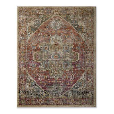 Anjali Performance Area Rug with Distressed Medallion Design & Stain ...