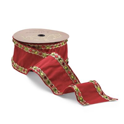 Red Ribbon with Red and Green Jeweled Trim | Frontgate