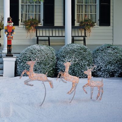Set of Three Lighted Rattan Leaping Reindeer | Frontgate