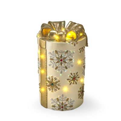 Ivory with Gold Snowflakes Icy Fiber-optic Gift Box | Frontgate