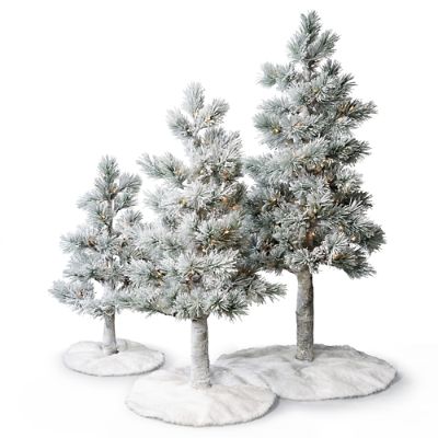 Snowy Alpine Trees with Fur Skirts, Set of Three | Frontgate