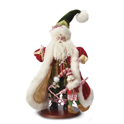 Mark Roberts Candy Cane Santa with Elf | Frontgate