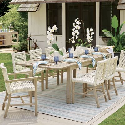 Isola Dining Side Chairs in Weathered Teak Washed White Wicker Set of 2