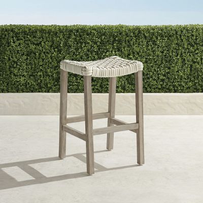 Isola Teak Backless Bar Stool in Weathered Teak & Washed White Wicker ...