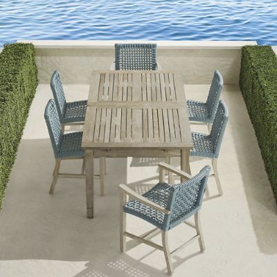 Isola 7-pc Dining Set in Weathered Teak & Harbor Blue Wicker with Open ...