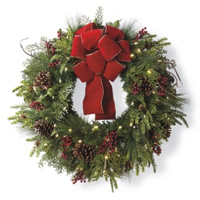 Christmas Cheer Wreath with Red Bow | Frontgate