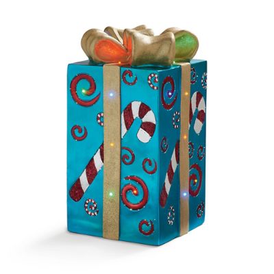 25" Fiber Optic LED Gift Box with Candy Canes | Frontgate