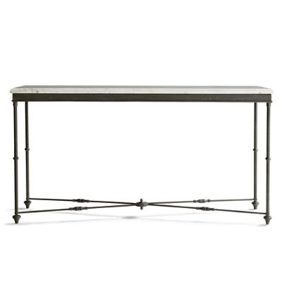 Tivoli Console Table with Antiqued Iron & Choice of Carrara Marble or Travertine Top