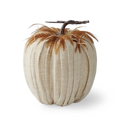 Pleated Rustic Pumpkin with Feathers | Frontgate