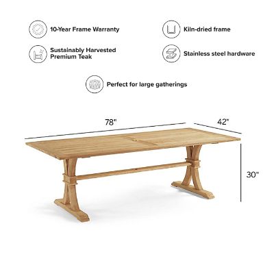 Teak Rectangular Farmhouse Dining Table with Trestle Base & Kiln-Dried Planks
