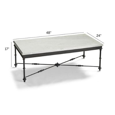 Tivoli Rectangular Coffee Table with Carrara Marble Top & Antiqued Iron Finish
