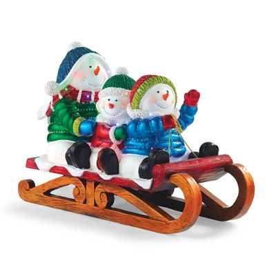 LED 24" Fiber-optic Snowmen on Sled | Frontgate