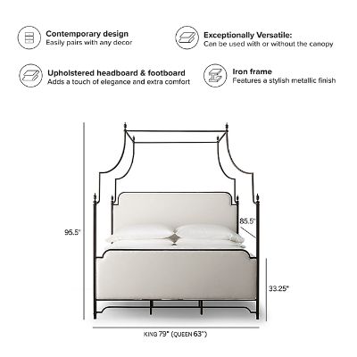 Whitby Canopy Bed with Linen Upholstery & Iron Frame