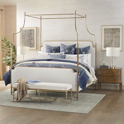Whitby Canopy Bed with Linen Upholstery & Iron Frame