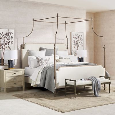 Whitby Canopy Bed with Linen Upholstery & Iron Frame