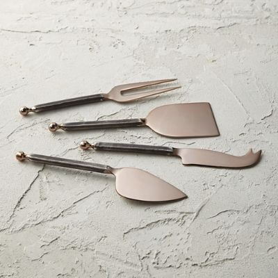 Arlo Cheese Knife Set with Rose Gold Accents & Rustic Handles
