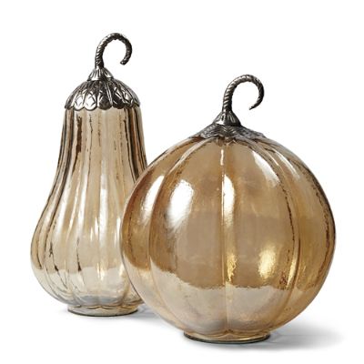 Brown Luster Pumpkin with Metal Stem | Frontgate