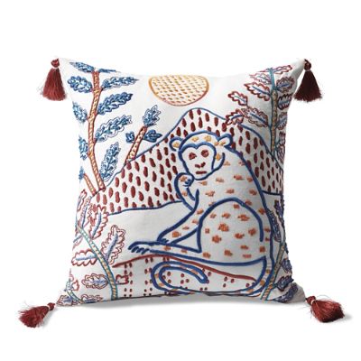 Zuri Monkey Embroidered Square Indoor/Outdoor Pillow Cover | Frontgate