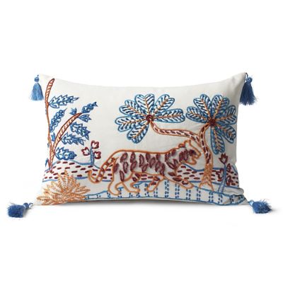 Zuri Tiger Embroidered Indoor/Outdoor Lumbar Pillow Cover | Frontgate
