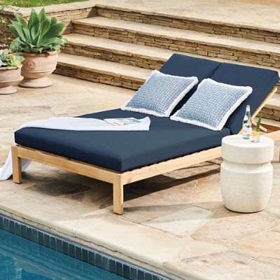 Calhoun Double Chaise with Cushions Natural Teak Frame Weather Resistant