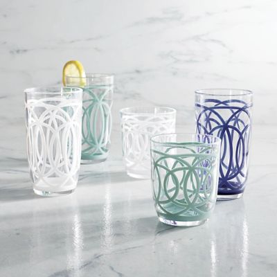 Cabo Acrylic Drinkware Set with Coil Accents & Glass-Like Clarity, Set of 6