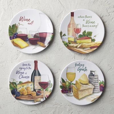 Cheese & Wine Sayings Melamine Appetizer Plates, Set of Four | Frontgate