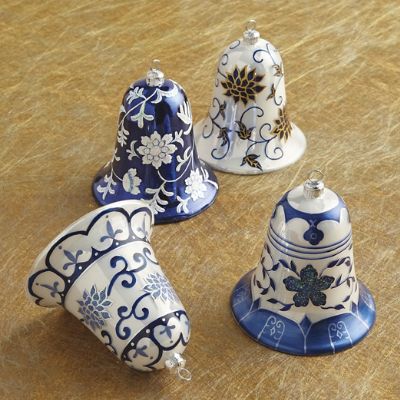Floral Scroll Bell Ornaments, Set of Four | Frontgate