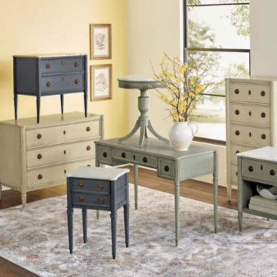 Etienne Side Table with Marble Top & Brass Detail - French Antique Inspired