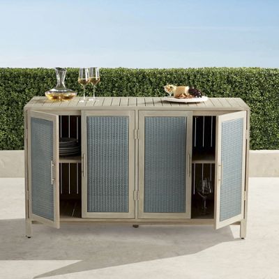 Isola Cabinet with Four Doors in Weathered Teak & Harbor Blue Wicker ...