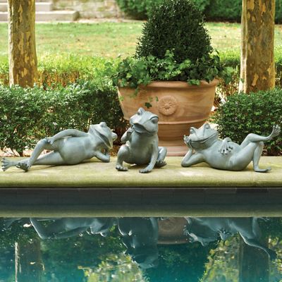 Cheeky Frog Statues with Verdigris Finish for Indoor & Outdoor Decor