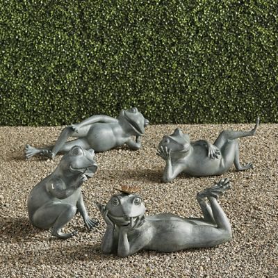 Cheeky Frog Statues with Verdigris Finish for Indoor & Outdoor Decor