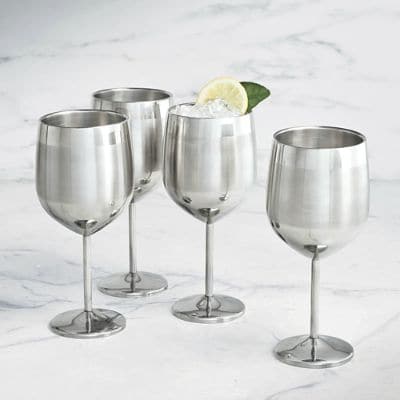 Optima Wine Glasses Set of 4 with Double-Walled Stainless Steel & 18 oz ...