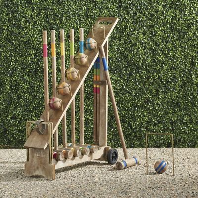 Atticus Croquet Set with Stand & Solid Wood Mallets for Outdoor Lawn Games