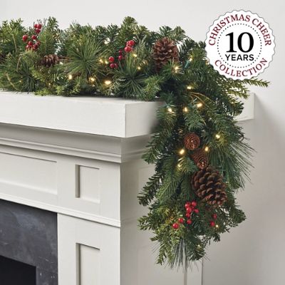 Christmas Cheer Corded Garland with LED Lights & Mixed Greenery for ...