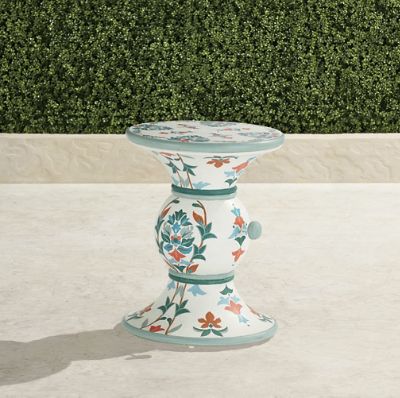Florencia Handpainted Umbrella Table with Floral Design & Umbrella Hole ...