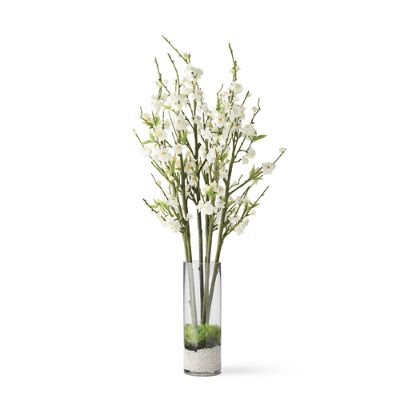 White Peach Blossom Branches in Glass Vase | Frontgate