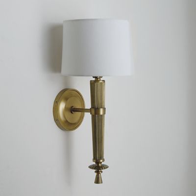 Cortland Wall Sconce with Brass Finish & Ivory Linen Shade