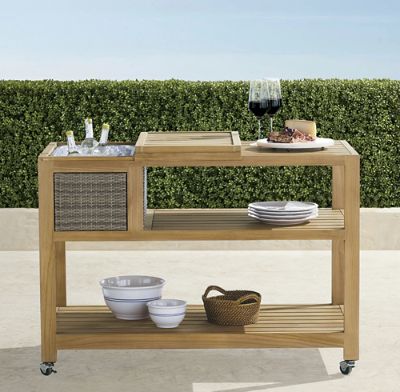 Isola Console with Beverage Tub in Natural Teak & Driftwood Wicker with ...