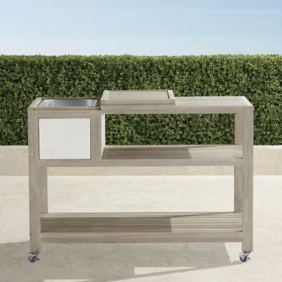 Isola Console with Beverage Tub in Weathered Teak & Washed White Wicker ...