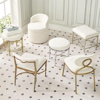 Jules Rectangular Vanity Stool with Padded Seat & Plated-Steel Base