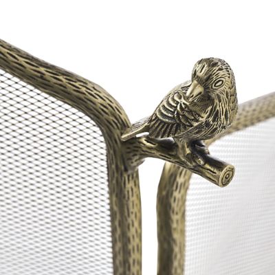 Aviary Brass Fireplace Screen with Mesh Spark Guard & Trifold Design