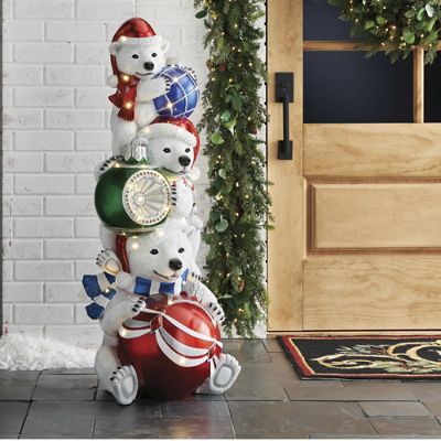 LED Stacking Playful Polar Bears with Warm White Lights & Timer Function