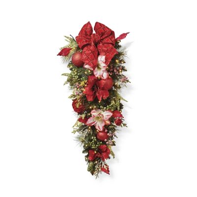 Yuletide Greetings Swag with LED Lights & Velvet Bow from Frontgate ...