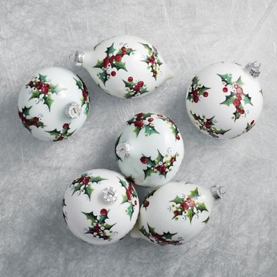 Pure White Holly Berry Ornaments, Set of Six | Frontgate