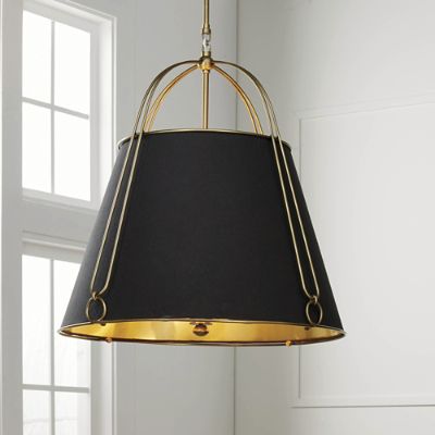 Arden Pendant Brass Frame & Linen Shade with Adjustable Pole Kit